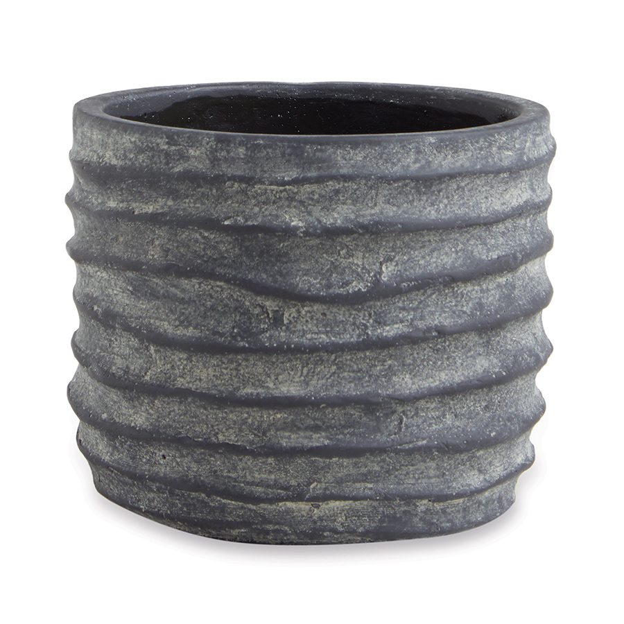 Cachepot Vasart em Cimento Relevo Preto para Ambientes